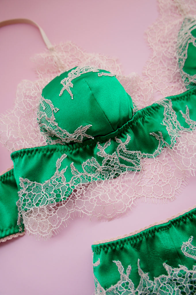 Ophelia Appliqué Bralette Emerald Green – Elma Lingerie